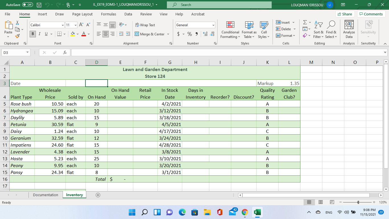 Solved PLEASE, I NEED HELP WITH THIS EXCEL FORMULA, | Chegg.com