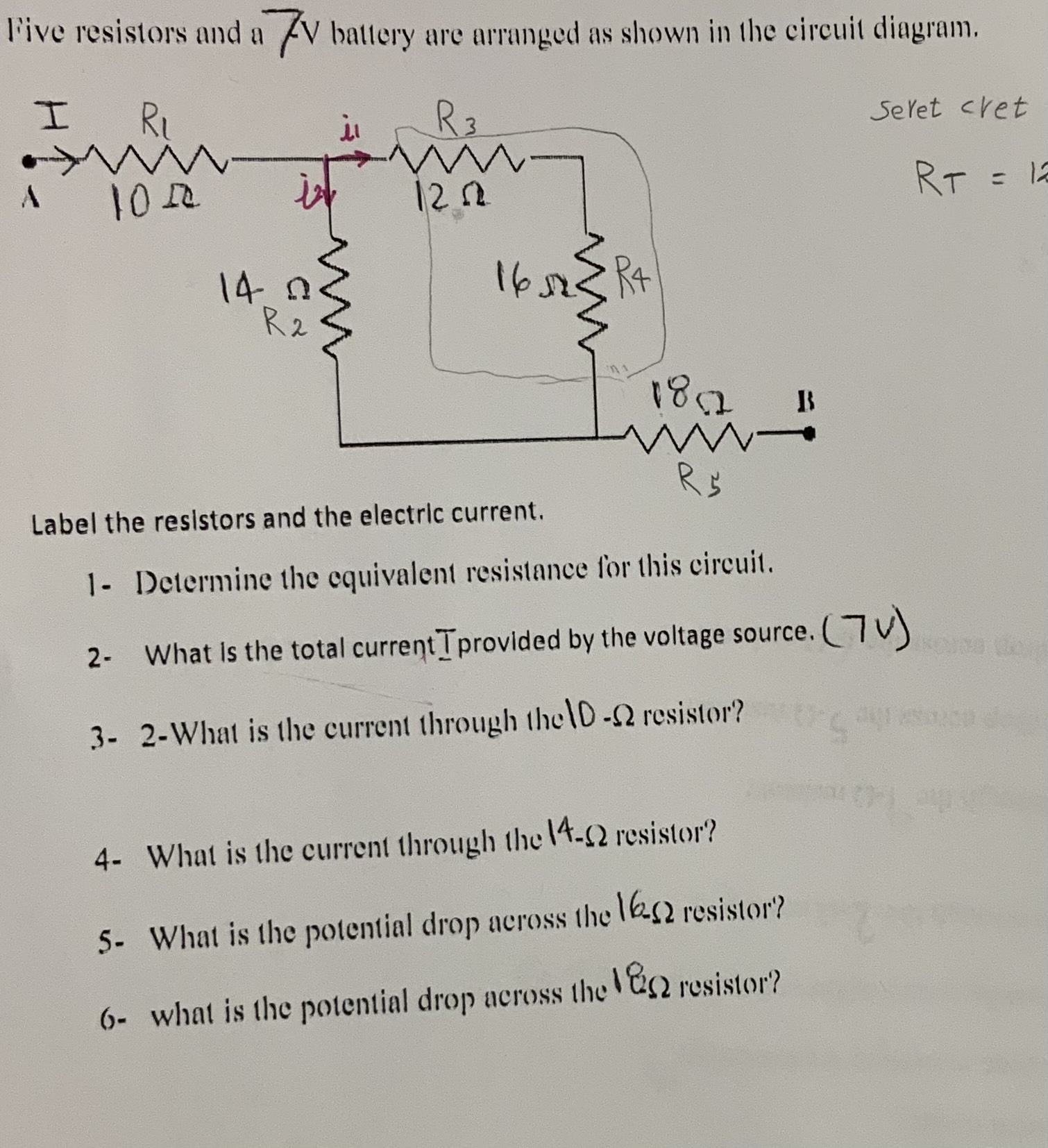 Solved live resistors and a 7V ballery are arranged as shown | Chegg.com