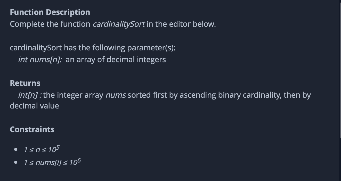 Solved The binary cardinality of a number is the total | Chegg.com