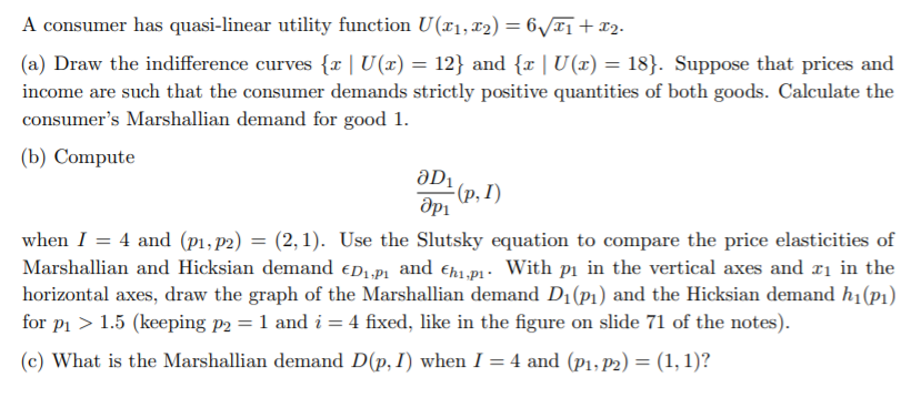 Solved A consumer has quasi-linear utility function U (11, | Chegg.com