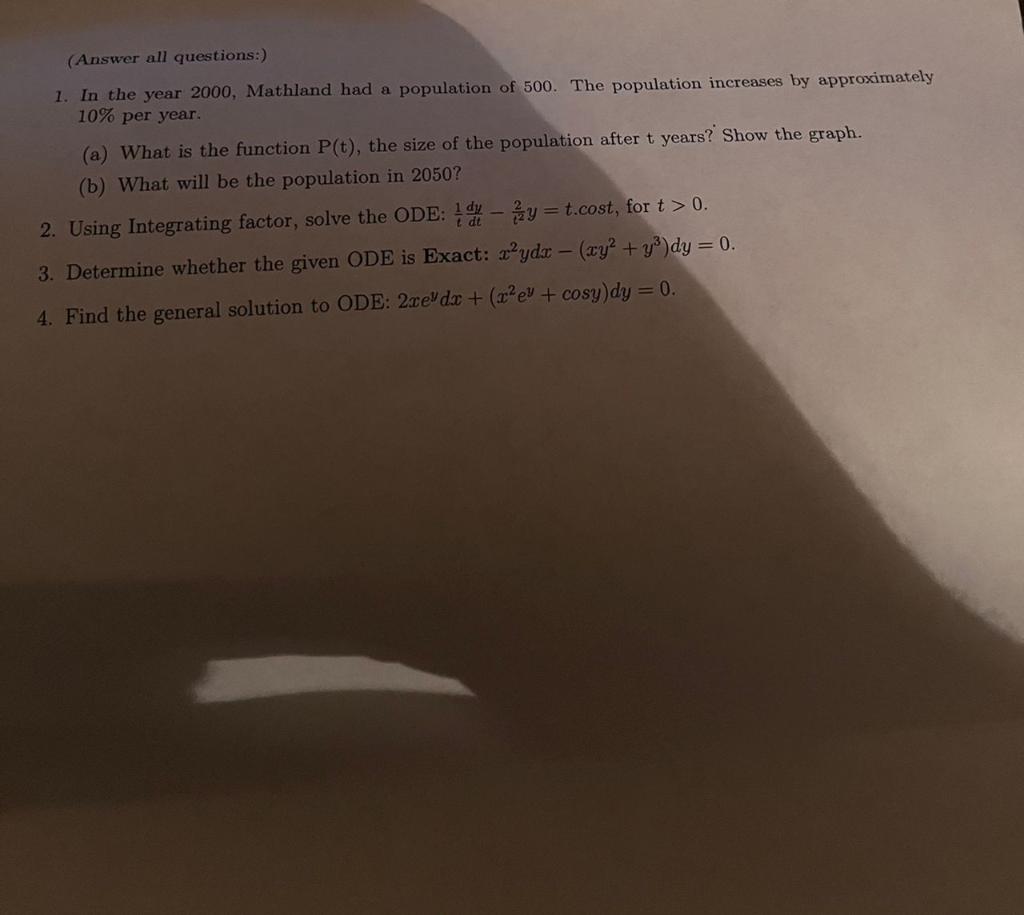 Solved 2 Using Integrating Factor Solve The Ode It 8498