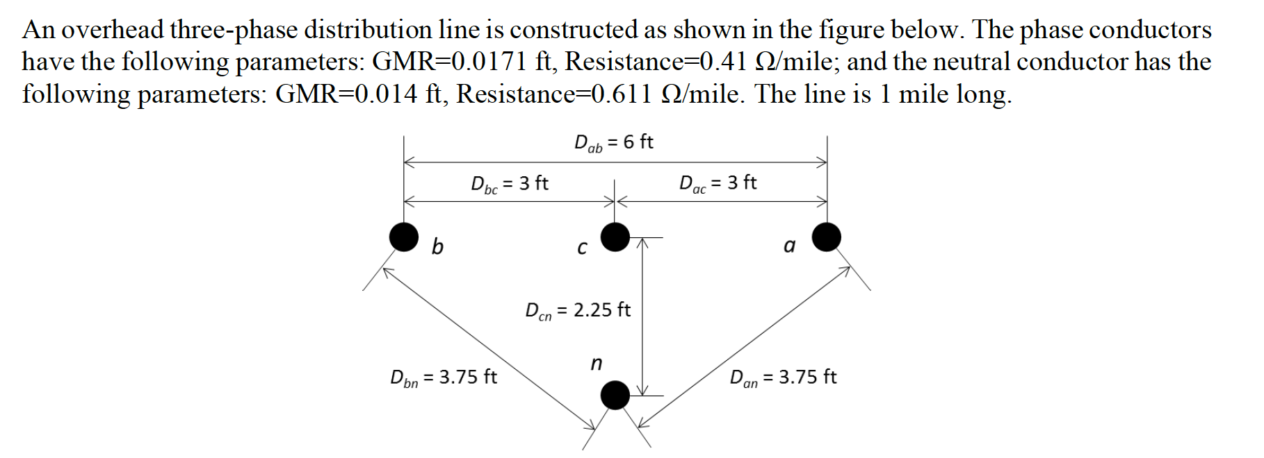An overhead three-phase distribution line is | Chegg.com