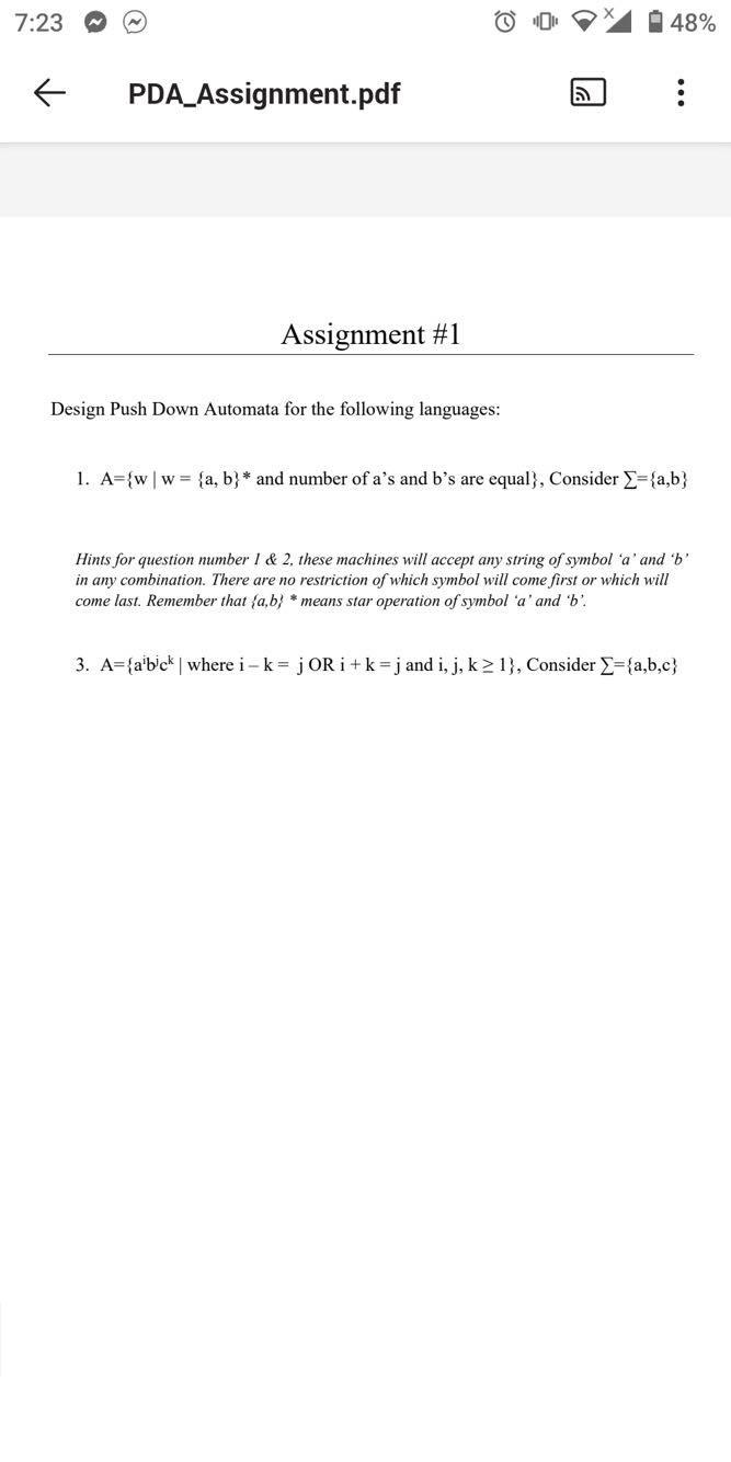 Solved 7:23 © 48% PDA_Assignment.pdf 5 Assignment #1 Design | Chegg.com