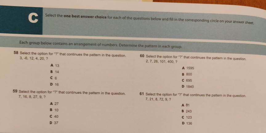 Solved Select the one best answer choice for each of the | Chegg.com