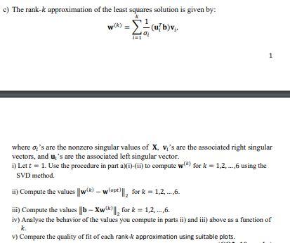 Solved c) The rank-k approximation of the least squares | Chegg.com