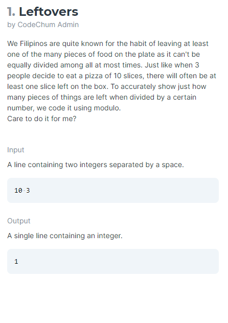 Solved 1. Leftovers by CodeChum Admin We Filipinos are quite | Chegg.com