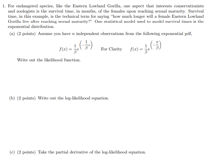 Solved (d) (2 points) Set the partial derivative equal to | Chegg.com
