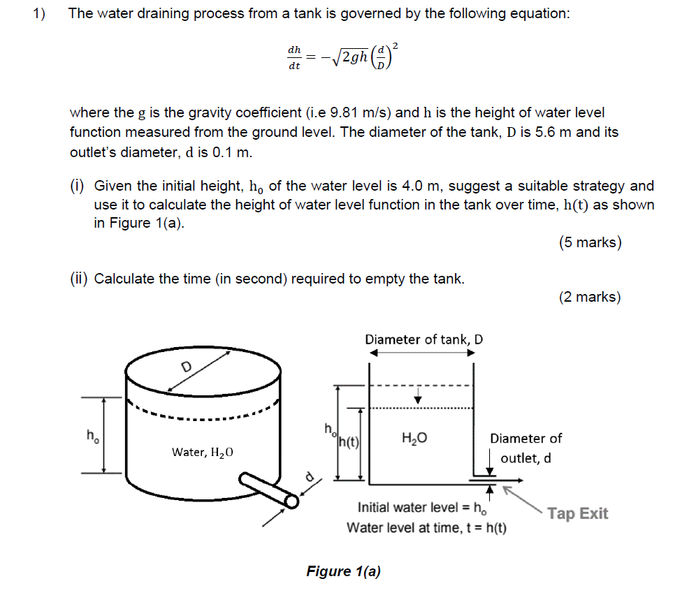 Solved 1) The water draining process from a tank is governed | Chegg.com