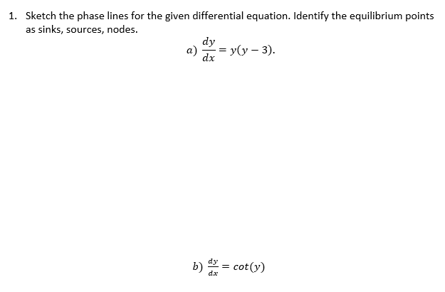 Solved 1. Sketch the phase lines for the given differential | Chegg.com