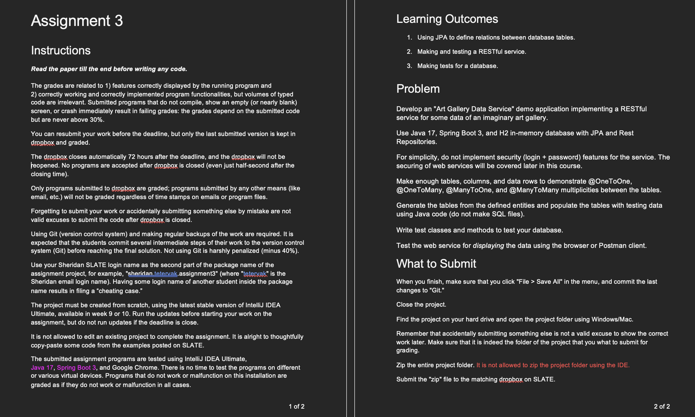 Solved Assignment 3 Learning Outcomes 1. Using JPA to define | Chegg.com
