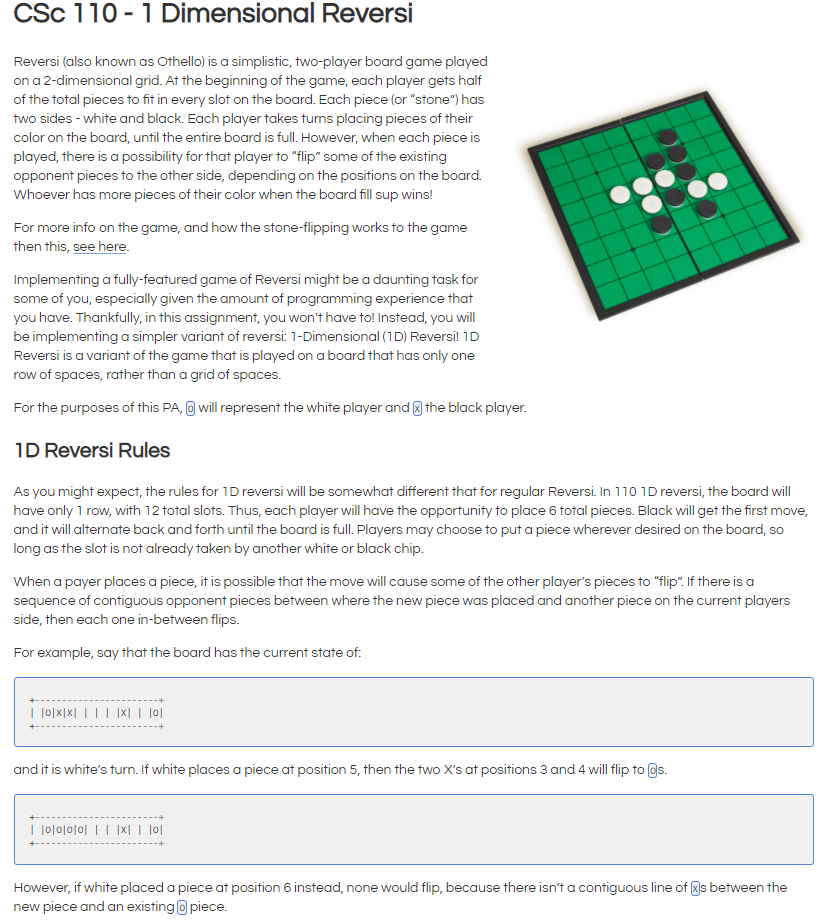 CSC 110 - 1 Dimensional Reversi Reversi (also known | Chegg.com