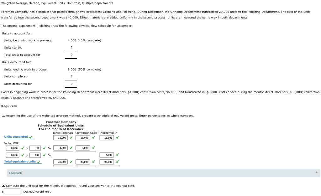 Solved Weighted Average Method, Equivalent Units, Unit Cost, | Chegg.com