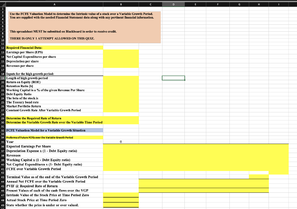 A B C E F G H 1 Use the FCFE Valuation Model to | Chegg.com