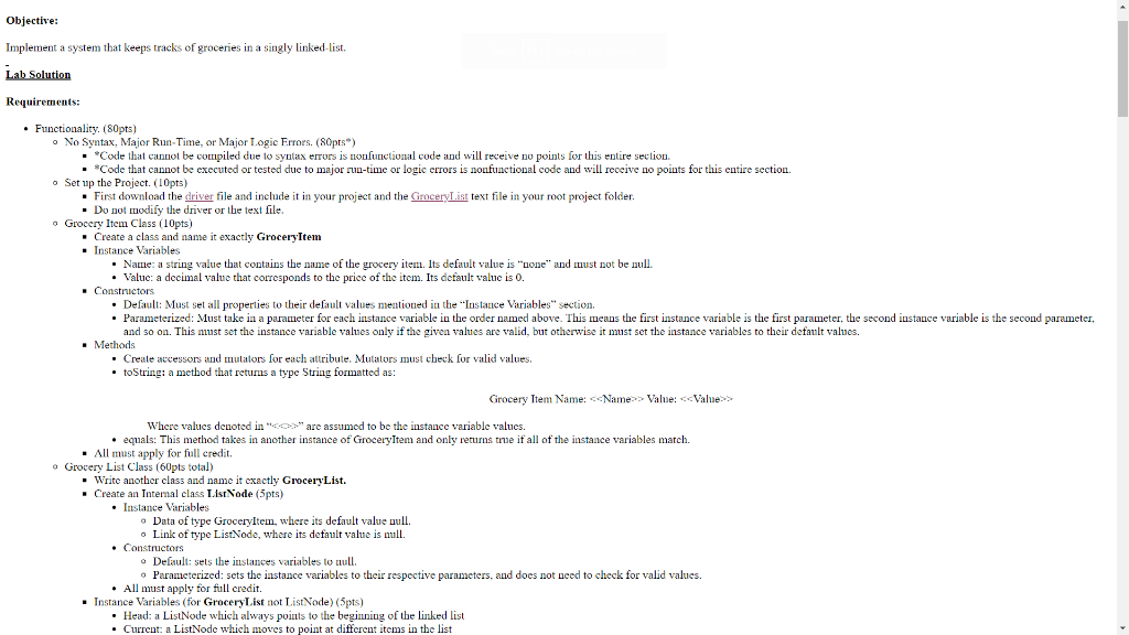 Solved Implement a system that keeps tracks of groceries in | Chegg.com
