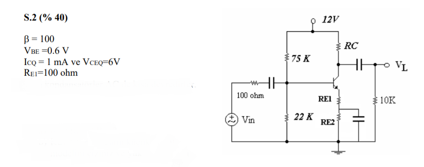 Solved All capacitors are short circuited in AC a) re=? | Chegg.com