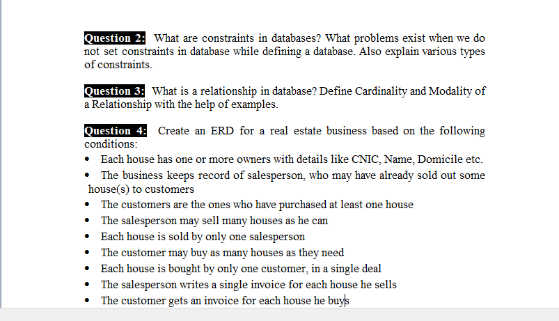 Solved Question 2: What are constraints in databases? What | Chegg.com