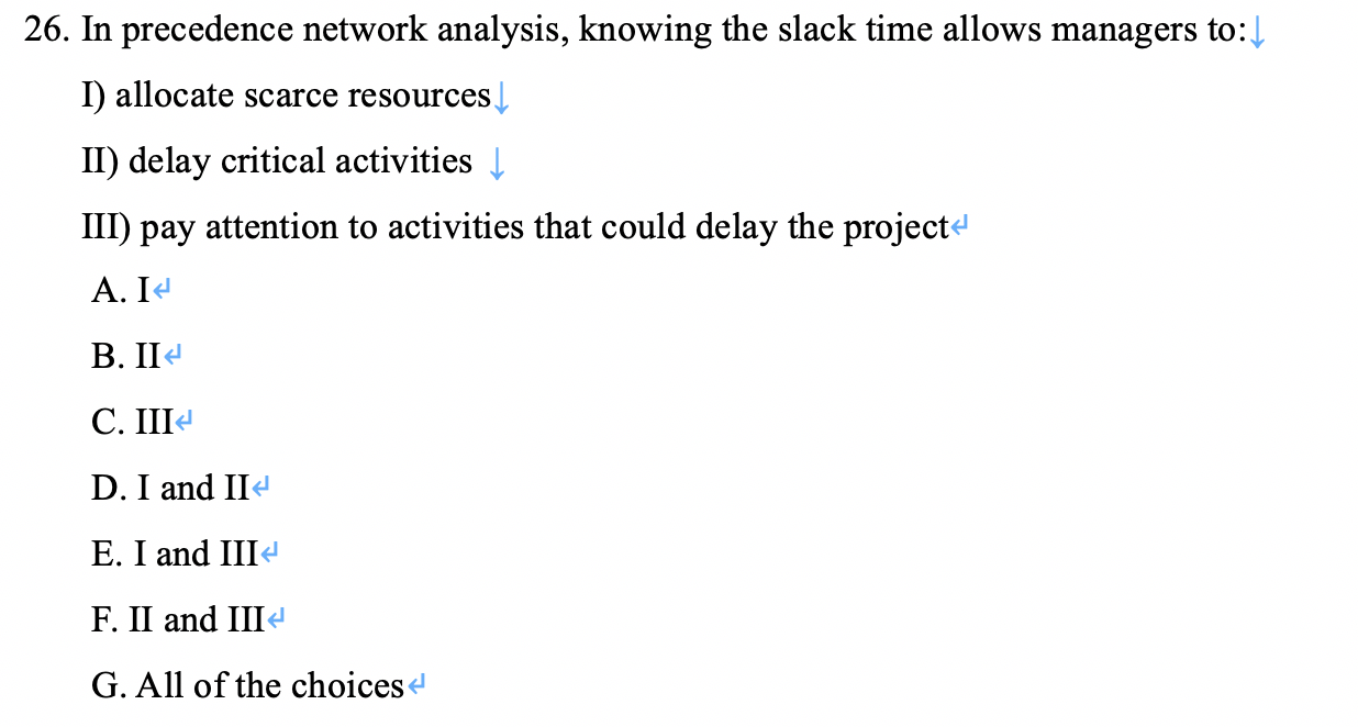 Solved 26. In precedence network analysis, knowing the slack | Chegg.com