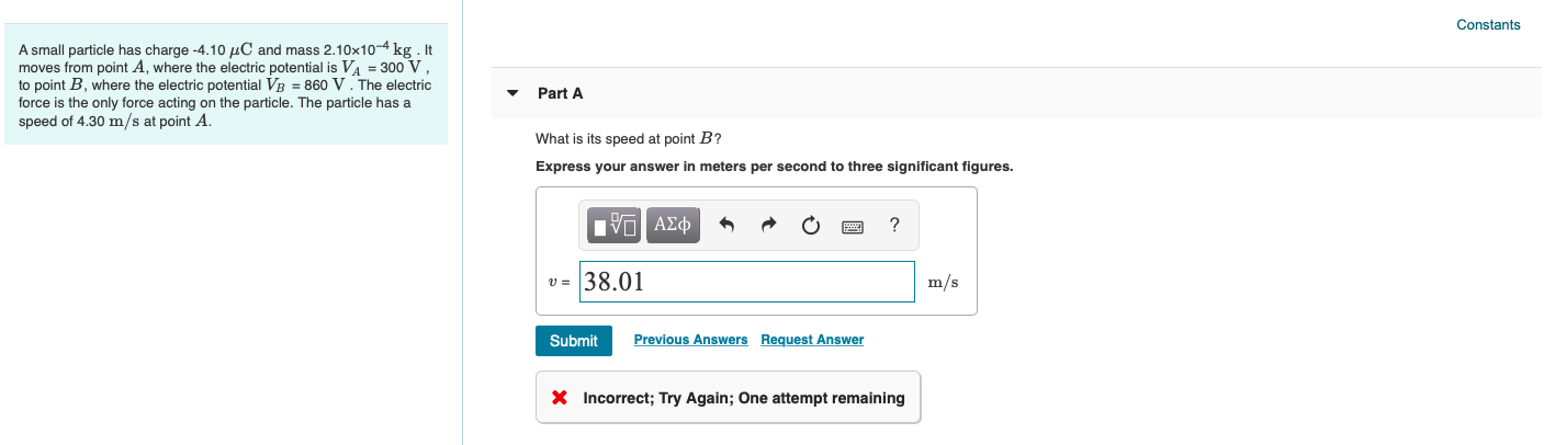 Solved Constants A small particle has charge-4.10 4C and | Chegg.com