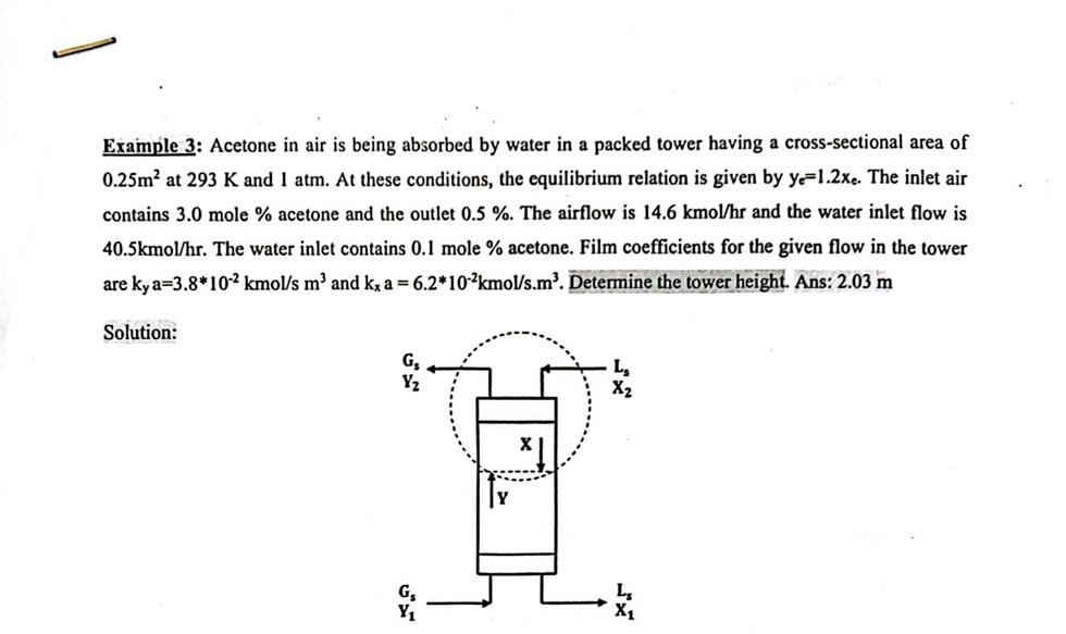 Example 3: Acetone in ﻿air is ﻿being absorbed by | Chegg.com