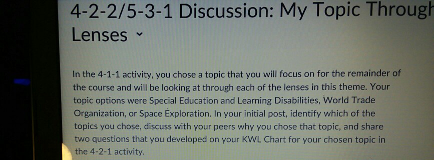 Solved 4-2-2/5-3-1 Discussion: My Topic Lenses Through In | Chegg.com