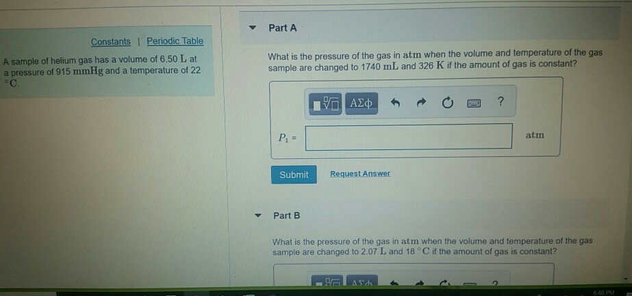 Solved Part A Constants I Periodic Table A sample of helium | Chegg.com