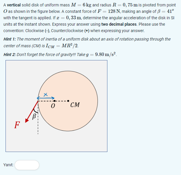 Solved A vertical solid disk of uniform mass M=6kg ﻿and | Chegg.com