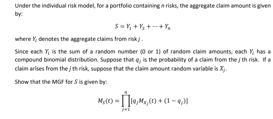 Solved Under the individual risk model, for a portfolio | Chegg.com
