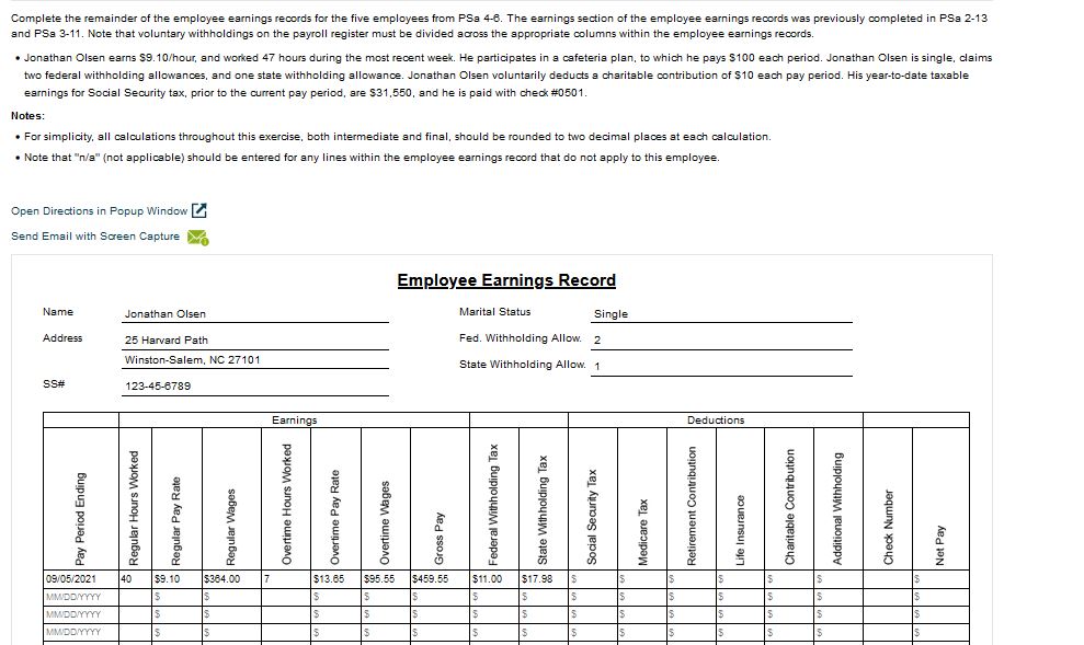 Solved Complete the remainder of the employee earnings | Chegg.com
