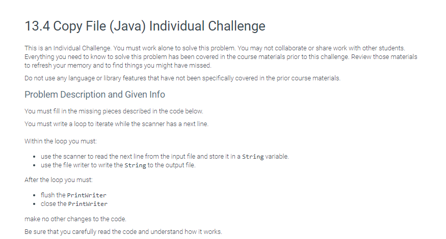 Solved 13.2 Read File 2 (Java) Individual Challenge This is | Chegg.com