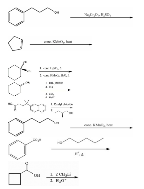 Solved NaOH Na2Cr2O7,H2SO4 conc. KMnO4, heat 2. conc. | Chegg.com