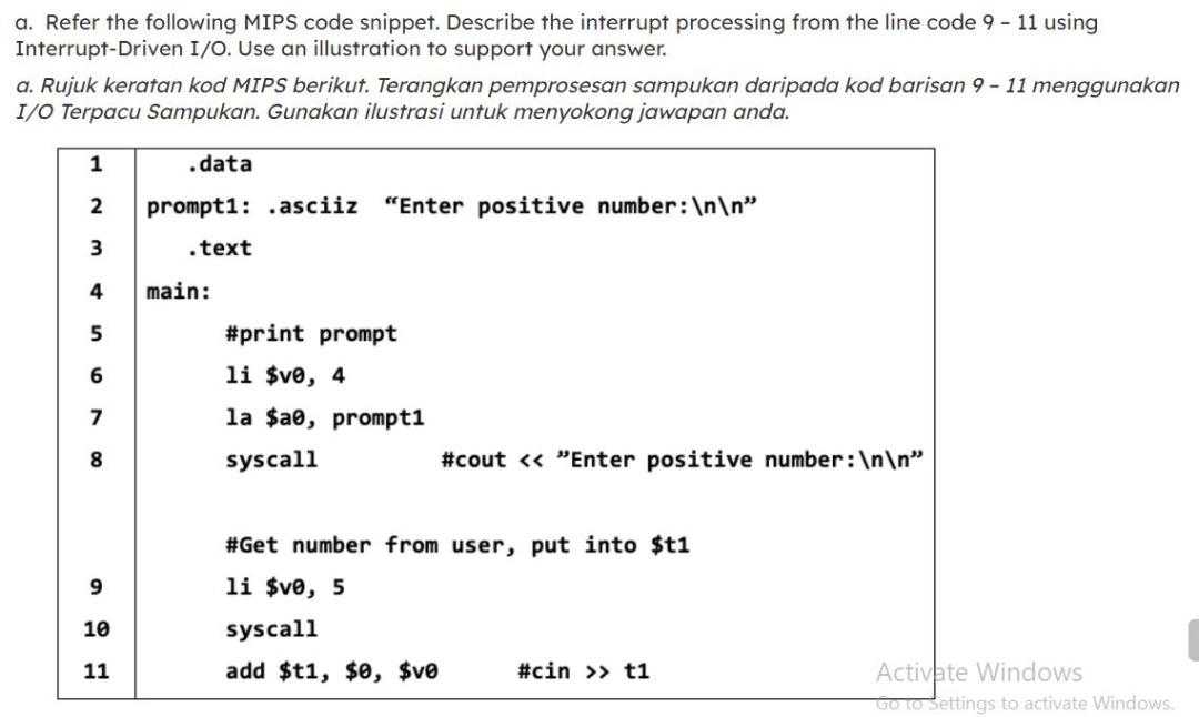 Solved a. Refer the following MIPS code snippet. Describe | Chegg.com