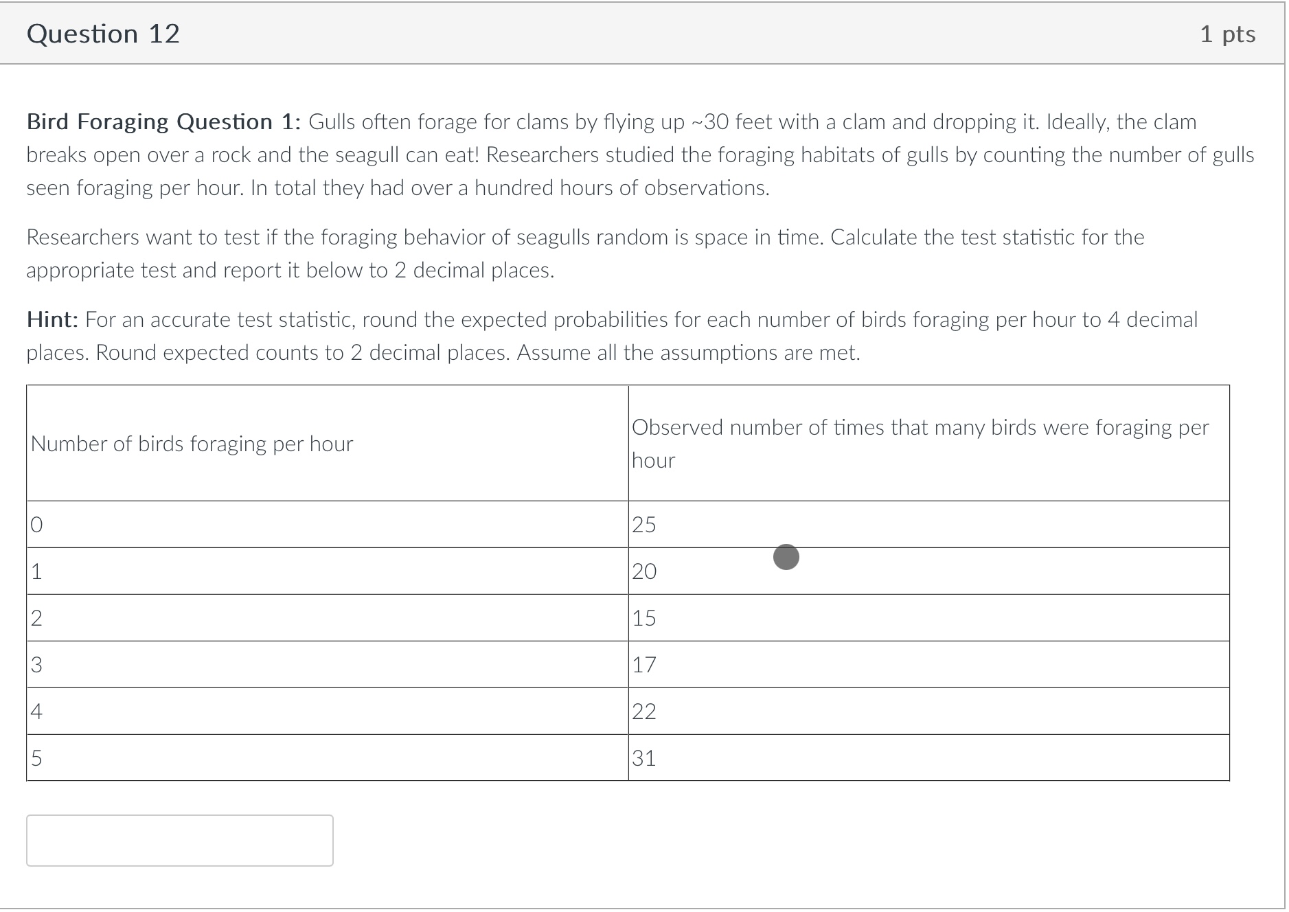 Solved Bird Foraging Question 1: Gulls often forage for | Chegg.com