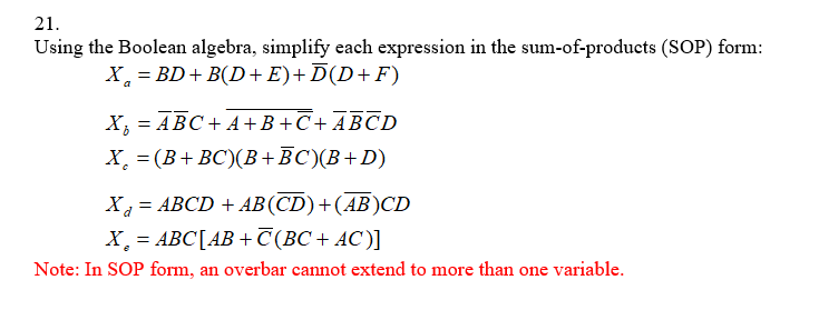Solved 21. Using the Boolean algebra, simplify each | Chegg.com