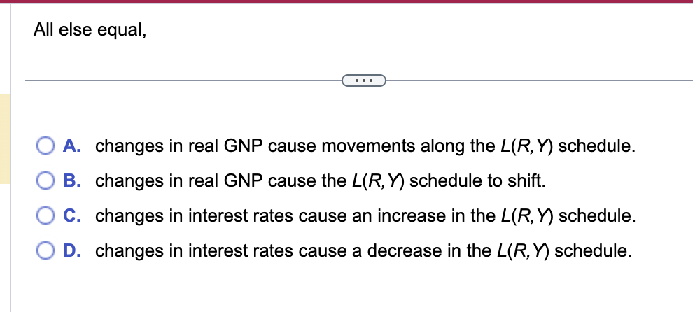 Solved All else equal, A. changes in real GNP cause | Chegg.com