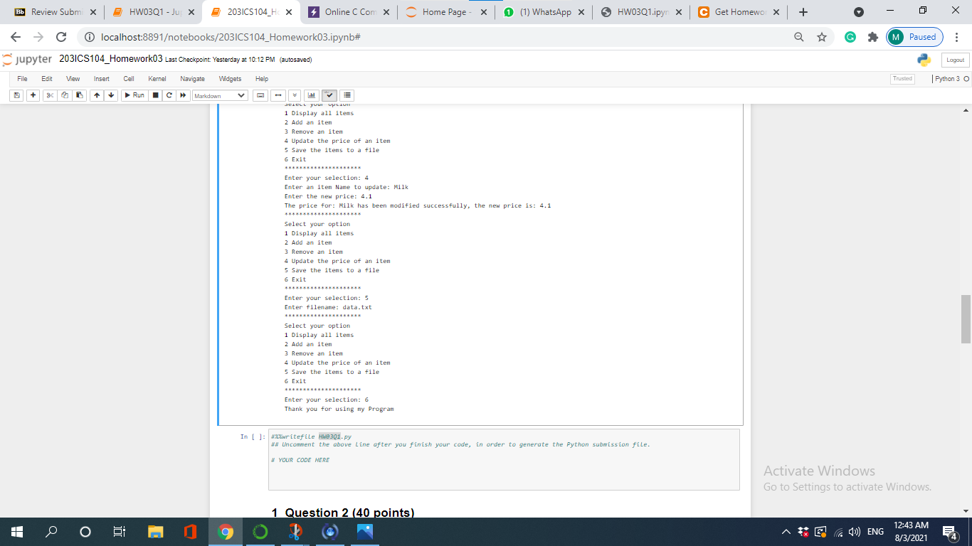 Solved Bb Review Subm X HW03Q1 - Ju X 2031CS 104_H X Online | Chegg.com