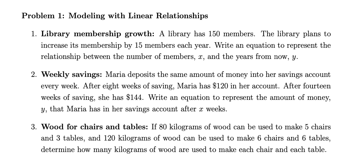 Solved Problem 1: Modeling with Linear Relationships1. | Chegg.com