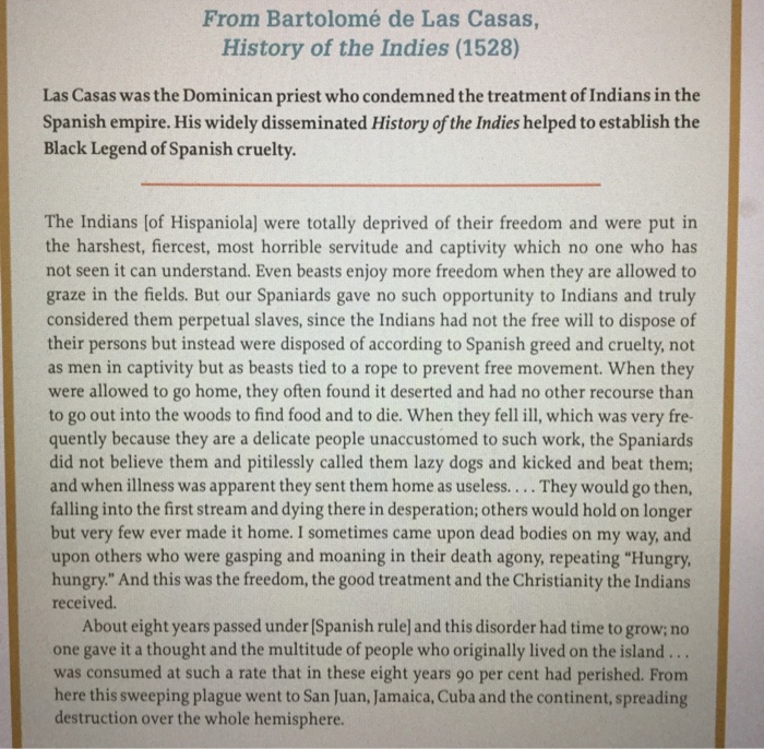 Solved From Bartolomé de Las Casas, History of the Indies | Chegg.com