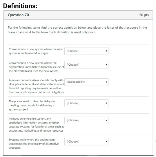 Solved Match the terms in the drop list to the definition | Chegg.com