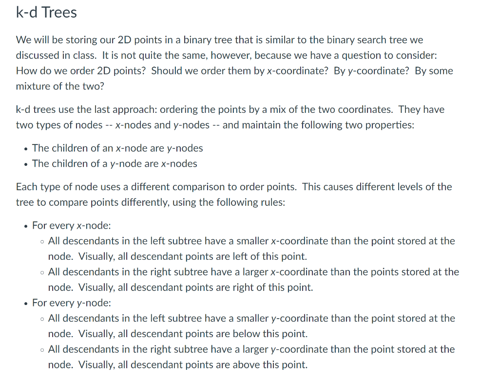 Solved k-d Trees We will be storing our 2D points in a | Chegg.com