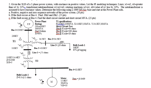 Solved 2. Given the SLD of a 3 phase power system, with | Chegg.com