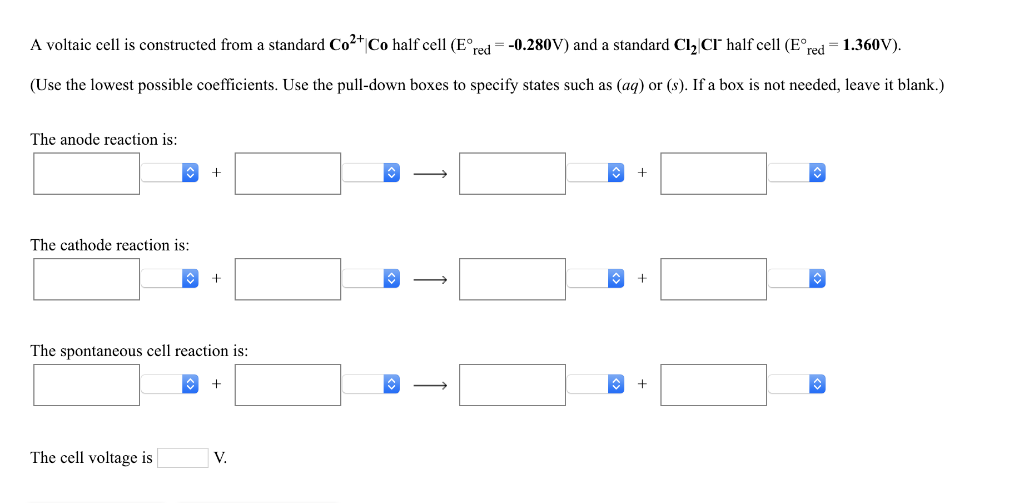 Solved A voltaic cell is constructed from a standard Co* Co | Chegg.com
