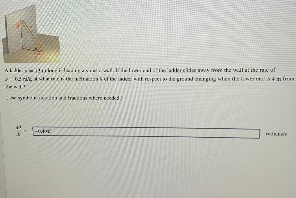 Solved A ladder a=13 m long is leaning against a wall. If | Chegg.com