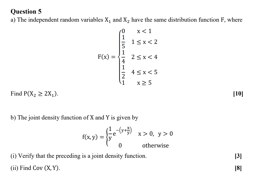 Solved Question 5 a) The independent random variables X1 and | Chegg.com
