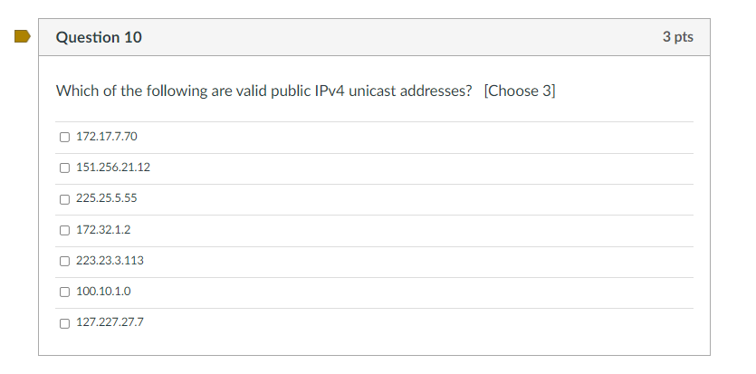 Solved Question 10 3 pts Which of the following are valid | Chegg.com