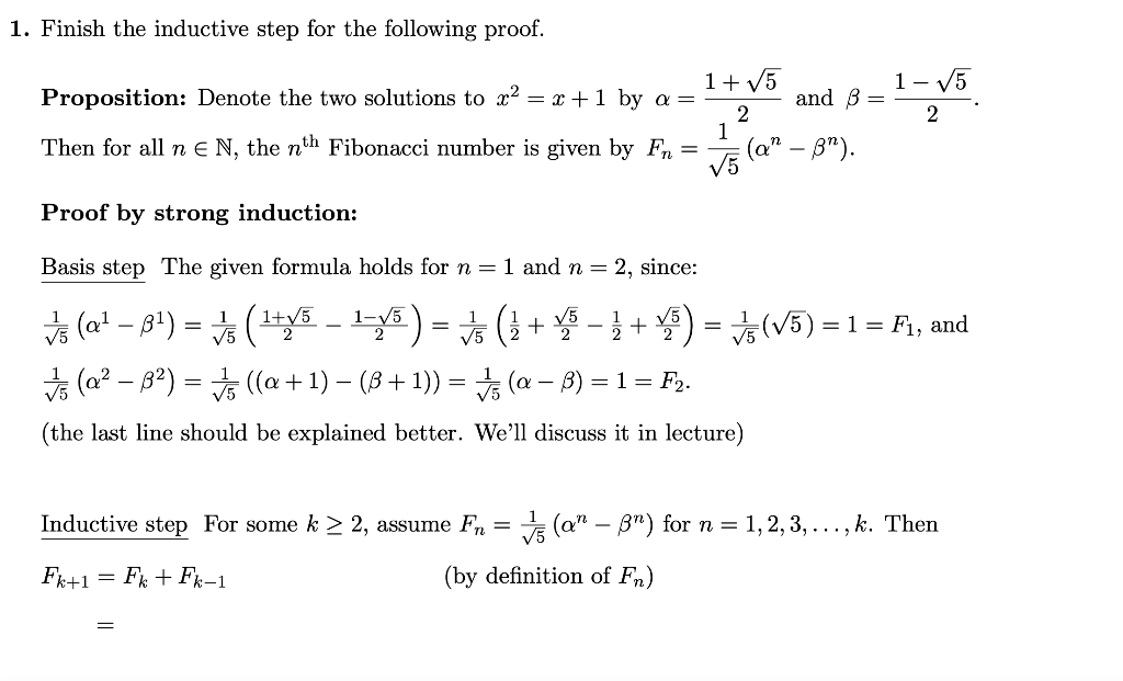 Solved 1. Finish the inductive step for the following proof. | Chegg.com