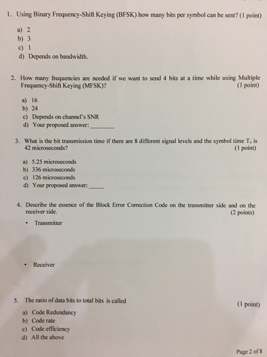 Solved 1. Using Binary Frequency-Shift Keying (BFSK) how | Chegg.com