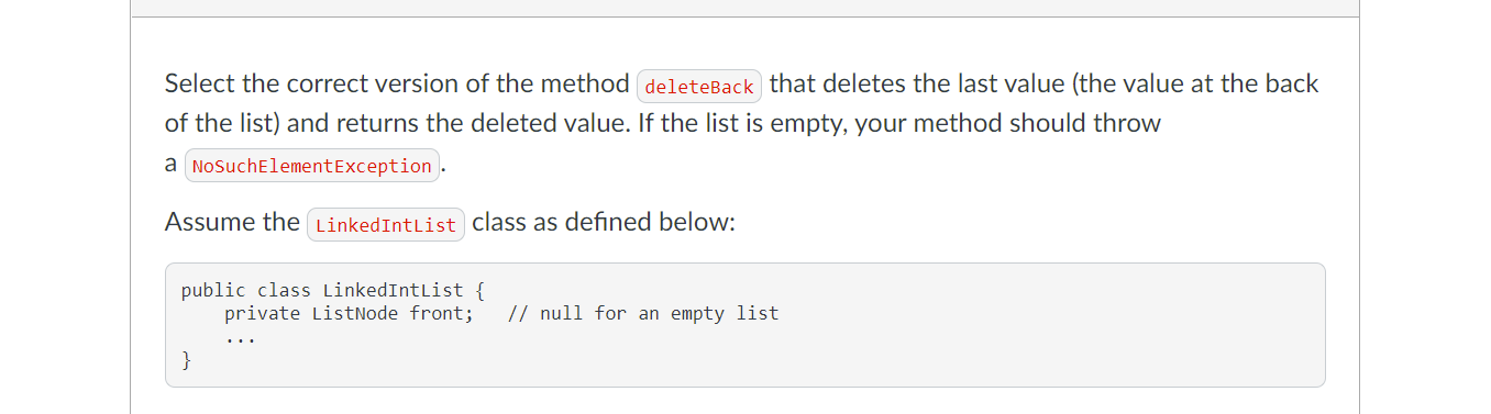 Solved Select the correct version of the method deleteback | Chegg.com