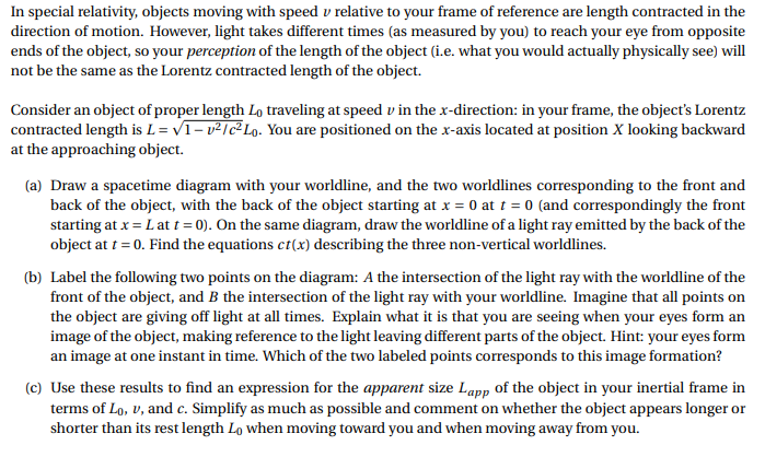 In special relativity, objects moving with speed v | Chegg.com