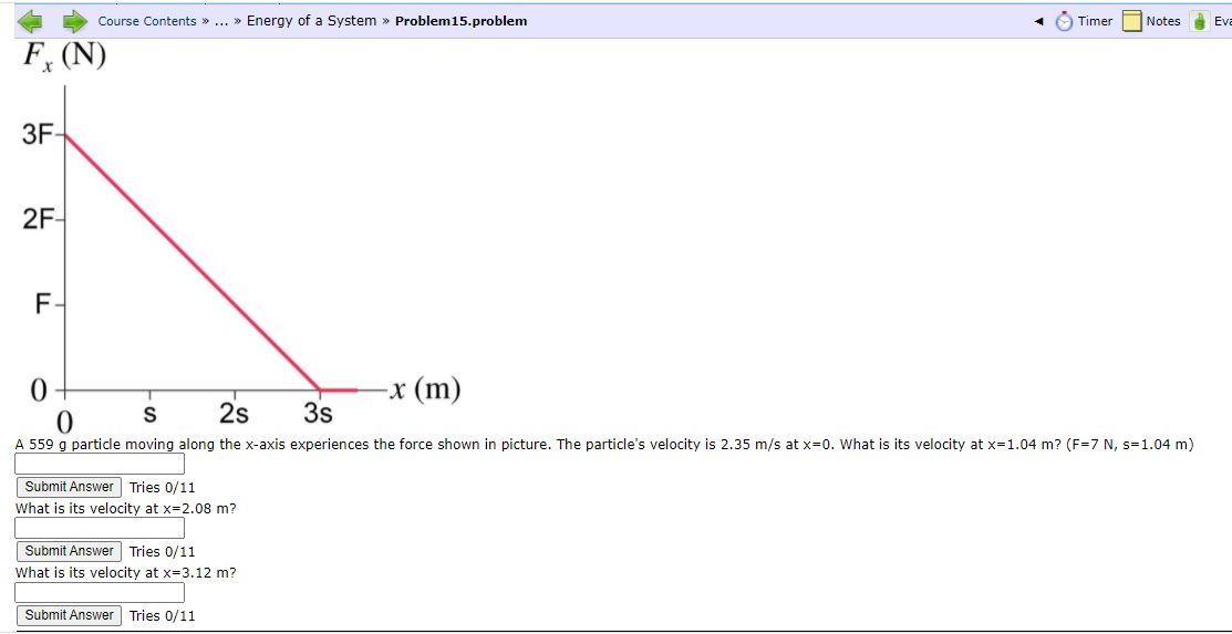 Solved A 559 g particle moving along the x-axis experiences | Chegg.com