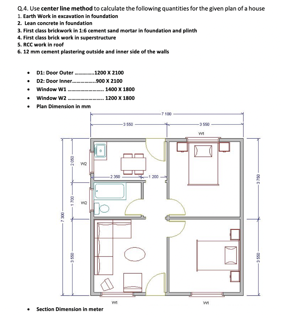 Solved Q.4. Use center line method to calculate the | Chegg.com